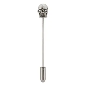 SNAKE BONES Skull Lapel Pin In Oxidized With Diamond Eyes - Silver