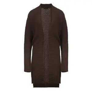 CONQUISTA Under The Knee Length Open Front Knit Cardigan - Brown