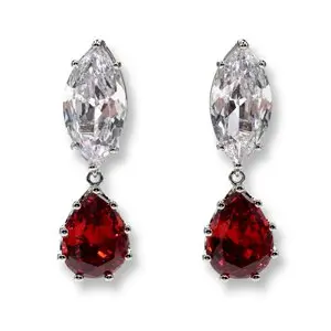 MICHAEL NASH JEWELRY Nicole Marquise And Ruby Pear Shape Diamond Cubic Zirconium Clip On Earrings - Red