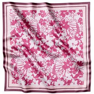 LAMBERTY MUNICH Spring Florals In Bloom Midi Silk Scarf Burgundi - Red