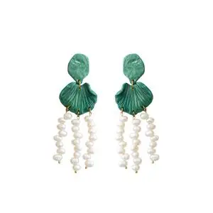 SUNSET MAGIC STUDIO Licuala Tropical Pearl Earrings - Green
