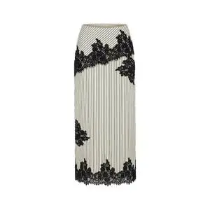 AMY LYNN Verona Stripe Satin Lace Midi Skirt - Green