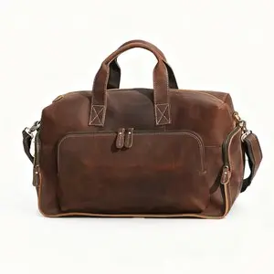 TOURI Genuine Leather Front Pocket Boarding Bag Dark - Brown