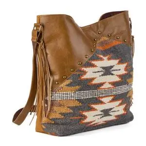 BEDROOM ATHLETICS Monterey Leather And Woven Shoulder Bag With Tassels And Studs