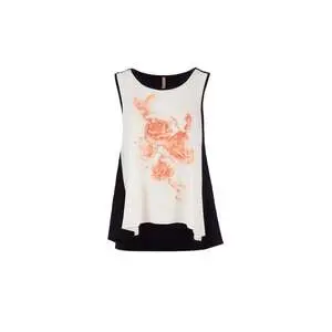 CONQUISTA Neutrals Sleeveless Print Detail Ecru Top - Beige