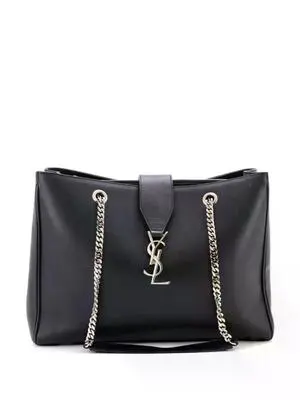 Saint Laurent Classic Monogram Shopper Leather Large Tote Bag - Black