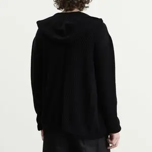 Rick Owens Ribbed Wool Zipped Hoodie - Black