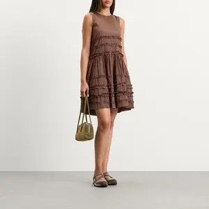 DAMSON MADDER Drop Waist Ruffle Midi Dress