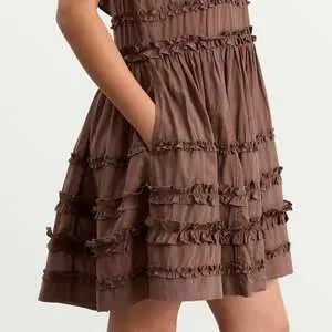 DAMSON MADDER Drop Waist Ruffle Midi Dress