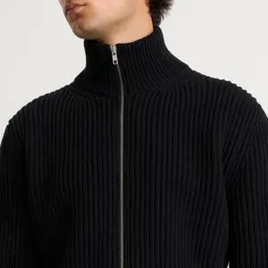 MAISON MARGIELA Ribbed Knit Zip-through Jumper - Black
