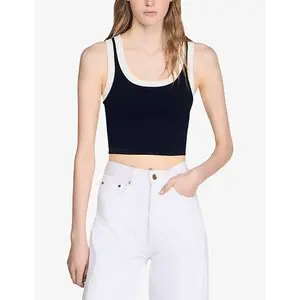 Sandro Scoop-neck Cropped Knitted Top