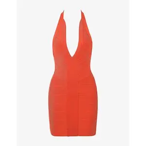 House Of Cb The Plunge Halter-neck Stretch-woven Mini Dress - Tomato