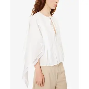 JW Anderson Draped-sleeve Lace-trim Cotton Top