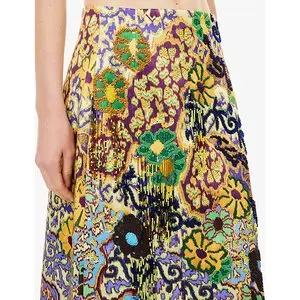ALEMAIS Embellished Woven Midi Skirt