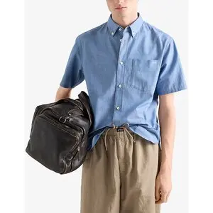 Prada Short-sleeve Chambray Cotton-linen Shirt