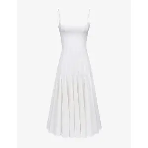 House Of Cb Vionne Pleated Stretch-cotton Midi Dress - White