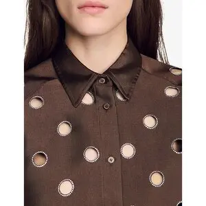 Sandro Rhinestone Embellished Cut-out Cropped Woven Shirt