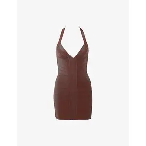 House Of Cb The Contour Halter-neck Stretch-woven Mini Dress - Brown