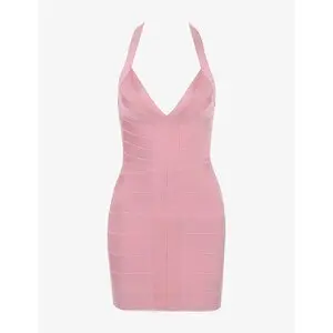 House Of Cb The Contour Halter-neck Stretch-woven Mini Dress - Pink