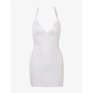 House Of Cb The Contour Halter-neck Stretch-woven Mini Dress - White