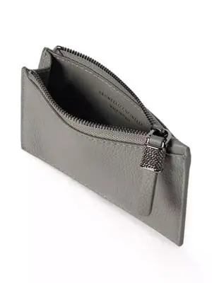 Brunello Cucinelli Grained Calfskin Card Case With Shiny Zipper Pull