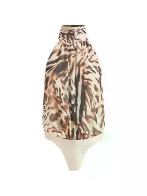 Manière De Voir Animal Print Halter Neck Blouson Top - Neutrals