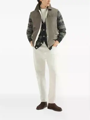 Brunello Cucinelli Suede Down Vest With Shirt Collar