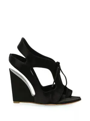 Balenciaga Lace-up Wedged Sandals - Black