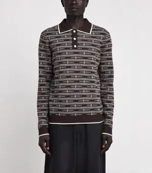 Casablanca Merino Logo Jacquard Polo Sweater - Brown