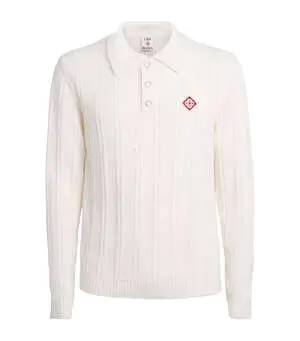Casablanca Boucle Long-sleeve Polo Sweater - White