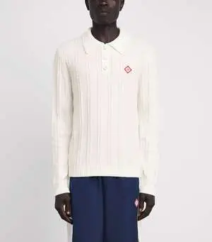 Casablanca Boucle Long-sleeve Polo Sweater