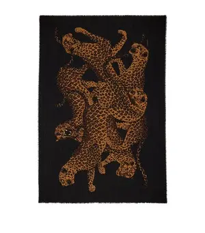Saint Laurent Wool Leopard Stole - Black