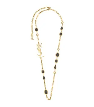 Saint Laurent Enamelled Cabochon Cassandre Chain Necklace - Orange