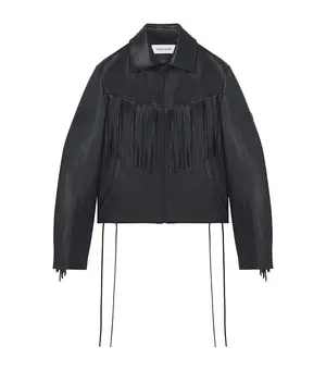 Alexander McQueen Leather Fringed Jacket - Black