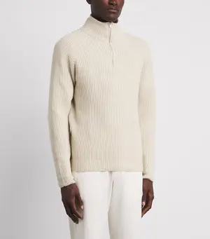 John Smedley Ryker Recycled Cashmere-wool Quarter-zip Sweater - Beige