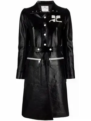 COURREGES Logo-appliqué Vinyl Trench Coat - Black