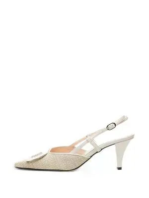 POCHE PARIS Buckle-detail Textured-finish Sandals Neutrals
