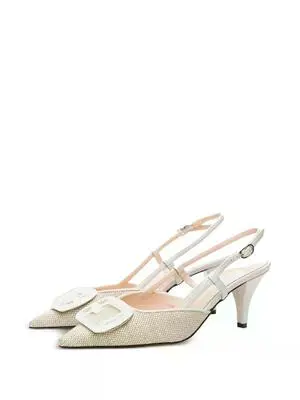 POCHE PARIS Textured Finish Buckle Detail Slingback Sandals - Neutrals