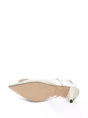 POCHE PARIS Textured Finish Buckle Detail Slingback Sandals - Neutrals