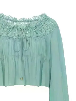 Chloé Scoop-neck Cropped Silk Blouse - Blue