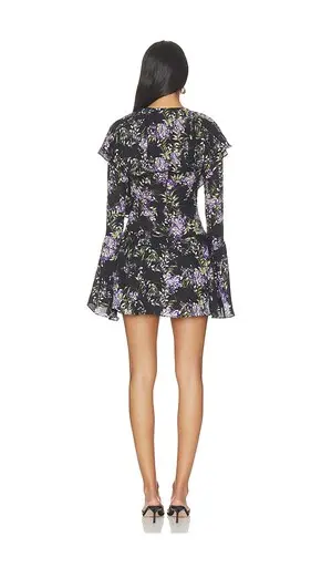 Norma Kamali Long Sleeve Deep V Ruffle Mini Dress - Black