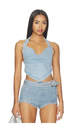 Retrofete Amelisse Denim Top In . Also - Blue