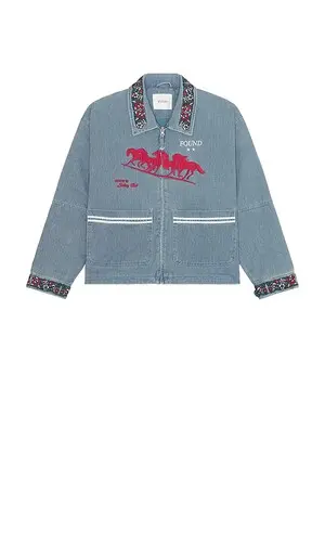 FOUND Jockey Club Embroidered Denim Jacket - Blue