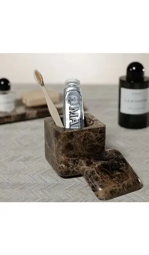 The Favorites Marble Lidded Vanity Jar In Marrã³n Emperador - Brown