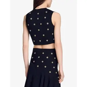 Sandro Embellished Cropped Knitted Vest Top