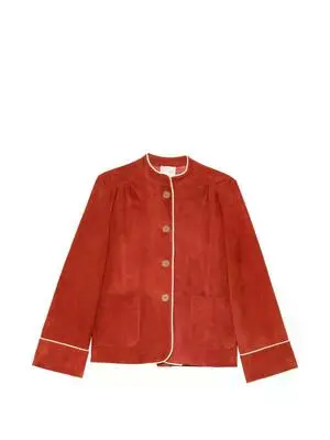FORTE_FORTE Piped-trim Suede Jacket - Brown