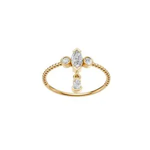AYA FINE JEWELRY Marquise & Pear Lab Diamond Dangle Ring In 14k Gold| Beaded Stackable Diamond Ring - Yellow