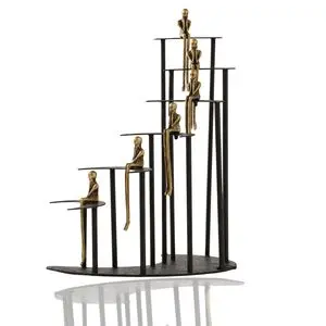 MARLETH Abstract Seated Figures Sculpture Brass & Black Metal Decorative Art - Gold
