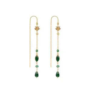 KARMA AND LUCK Gold / Green Jade Lotus Drop Gold Earrings – Growth & Harmony Gemstone Jewelry – Peaceful Perspective - Gold/green