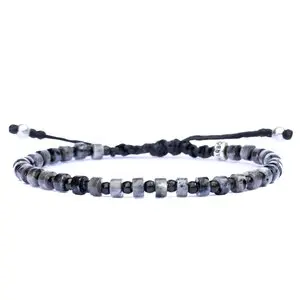 HARBOUR UK Orion Silver Labradorite Rope Bracelet - Black